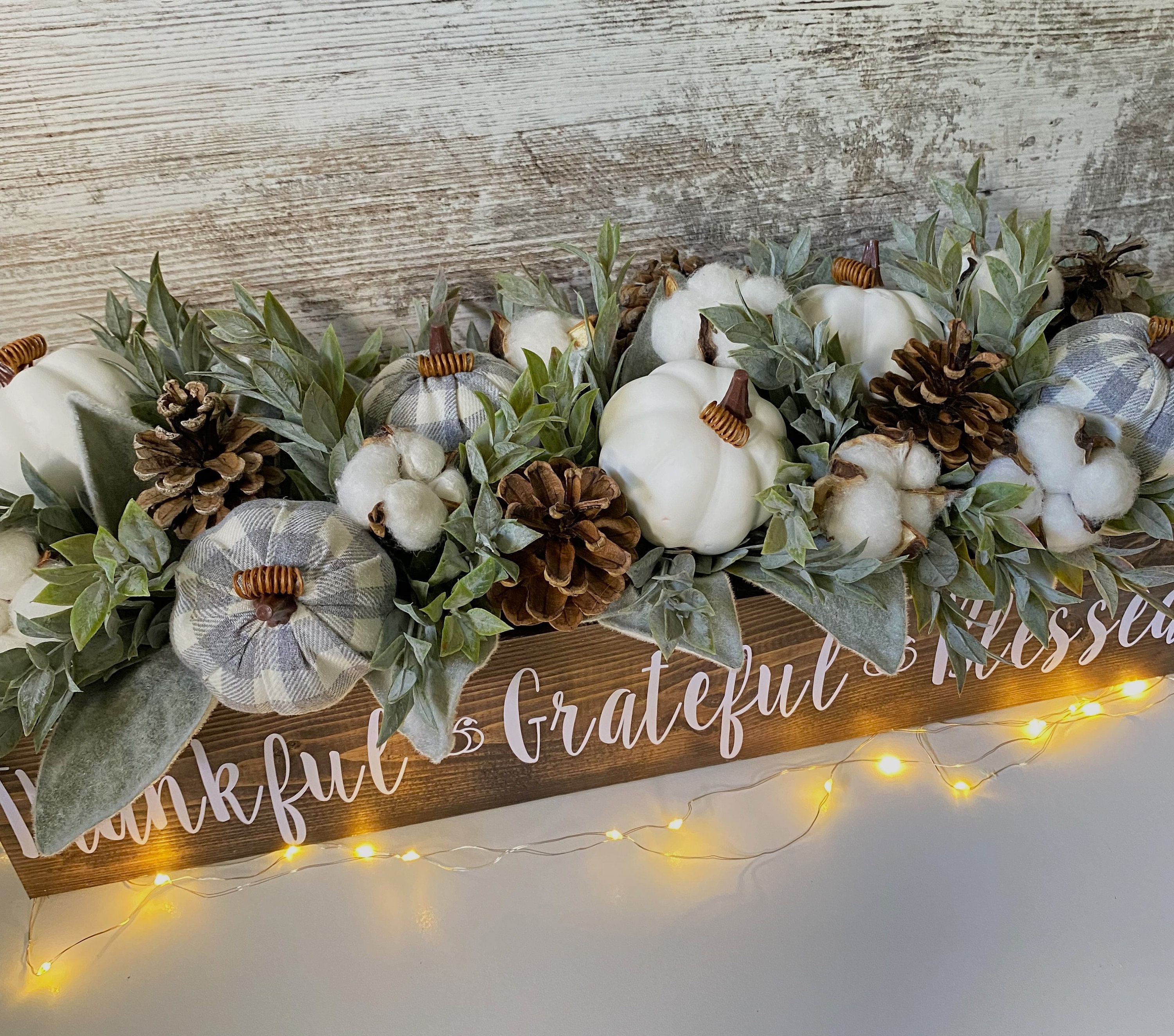 Fall Table Centerpiece: Buffalo Plaid Pumpkins, Rustic Farmhouse Decor ...