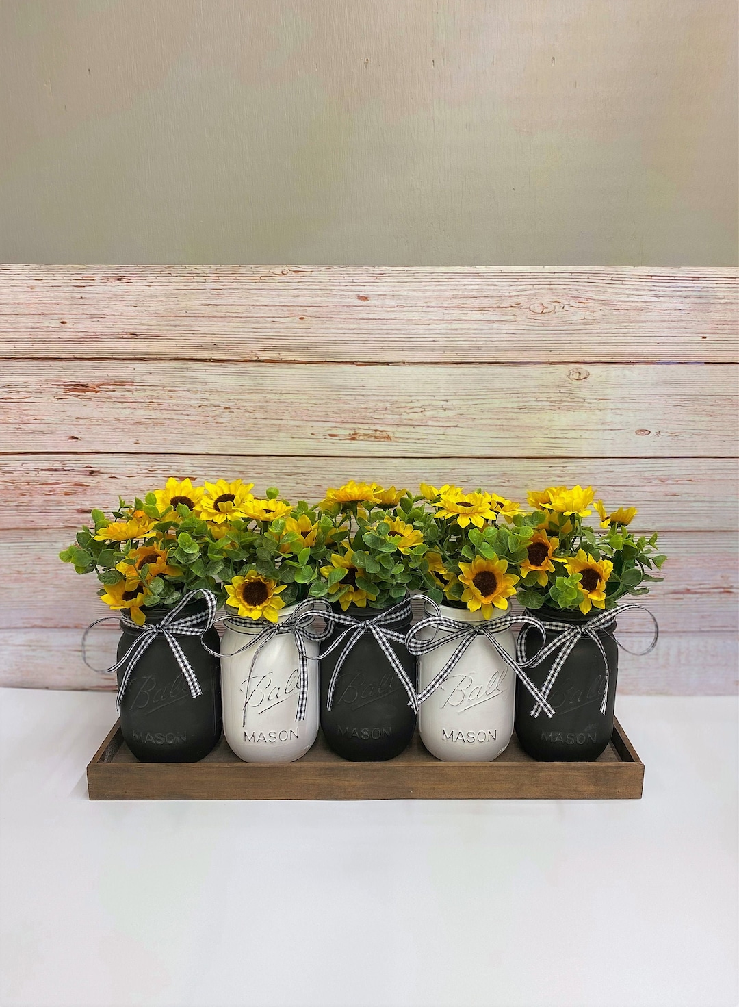 Sunflower Farmhouse Decor | Mason Jar Floral Arrangement | Rustic ...