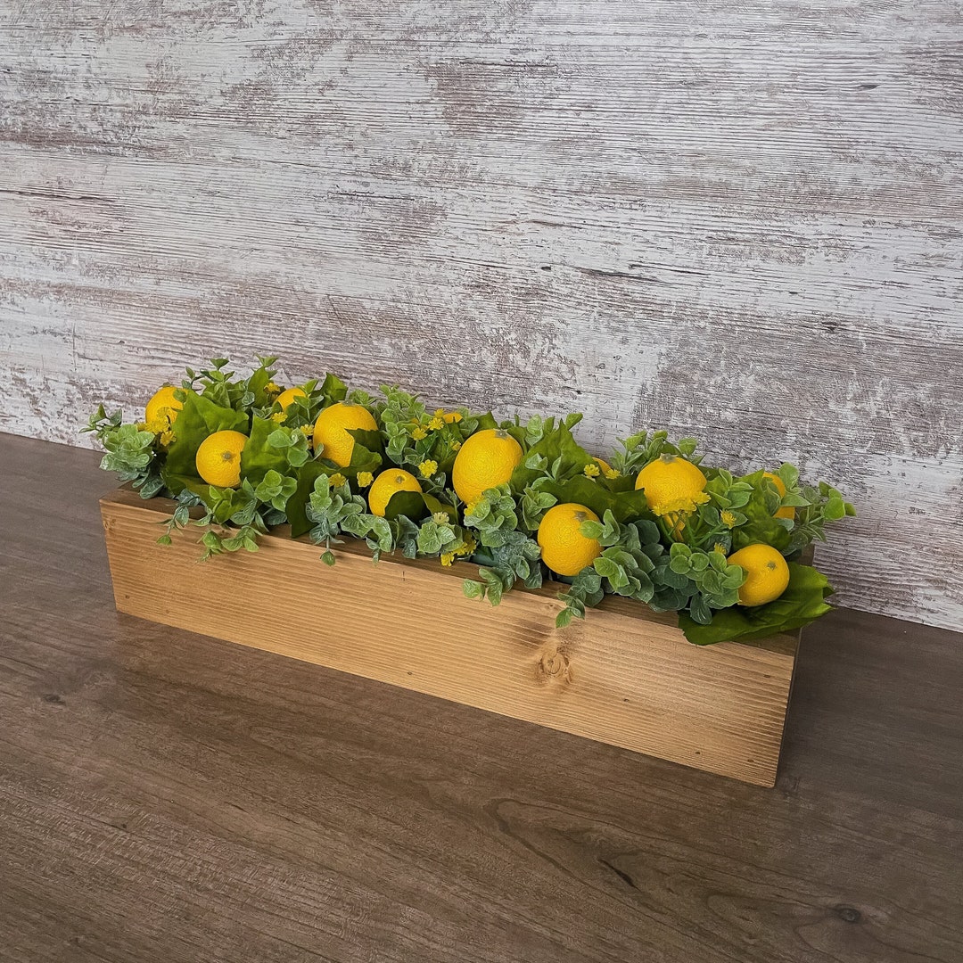 Farmhouse Lemon Centerpiece: Rustic Wooden Planter Box Arrangement - Etsy
