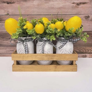Lemon Farmhouse Decor | Mason Jar Table Centerpiece | Home Decor ...