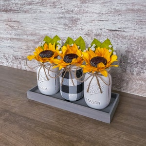 Sunflower Mason Jar Floral Arrangement | Farmhouse Decor | Rustic ...