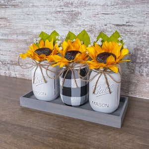 Sunflower Mason Jar Floral Arrangement | Farmhouse Decor | Rustic ...