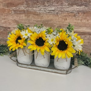 Sunflower Mason Jar Floral Arrangement | Farmhouse Decor | Rustic ...