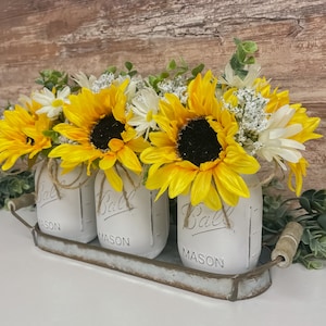 Sunflower Mason Jar Floral Arrangement | Farmhouse Decor | Rustic ...