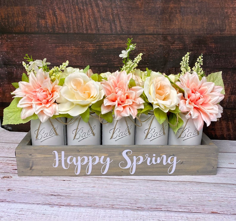 Spring Centerpiece/spring Table Decor/mason Jar Decor/rustic - Etsy