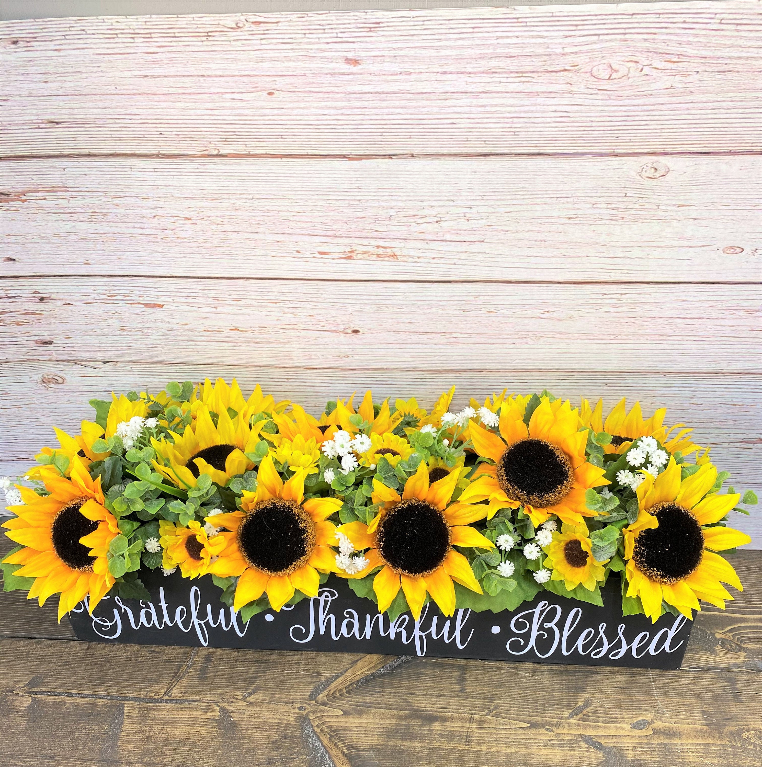 Sunflower Centerpiece: Grateful Thankful Blessed Tray, Farmhouse Decor ...