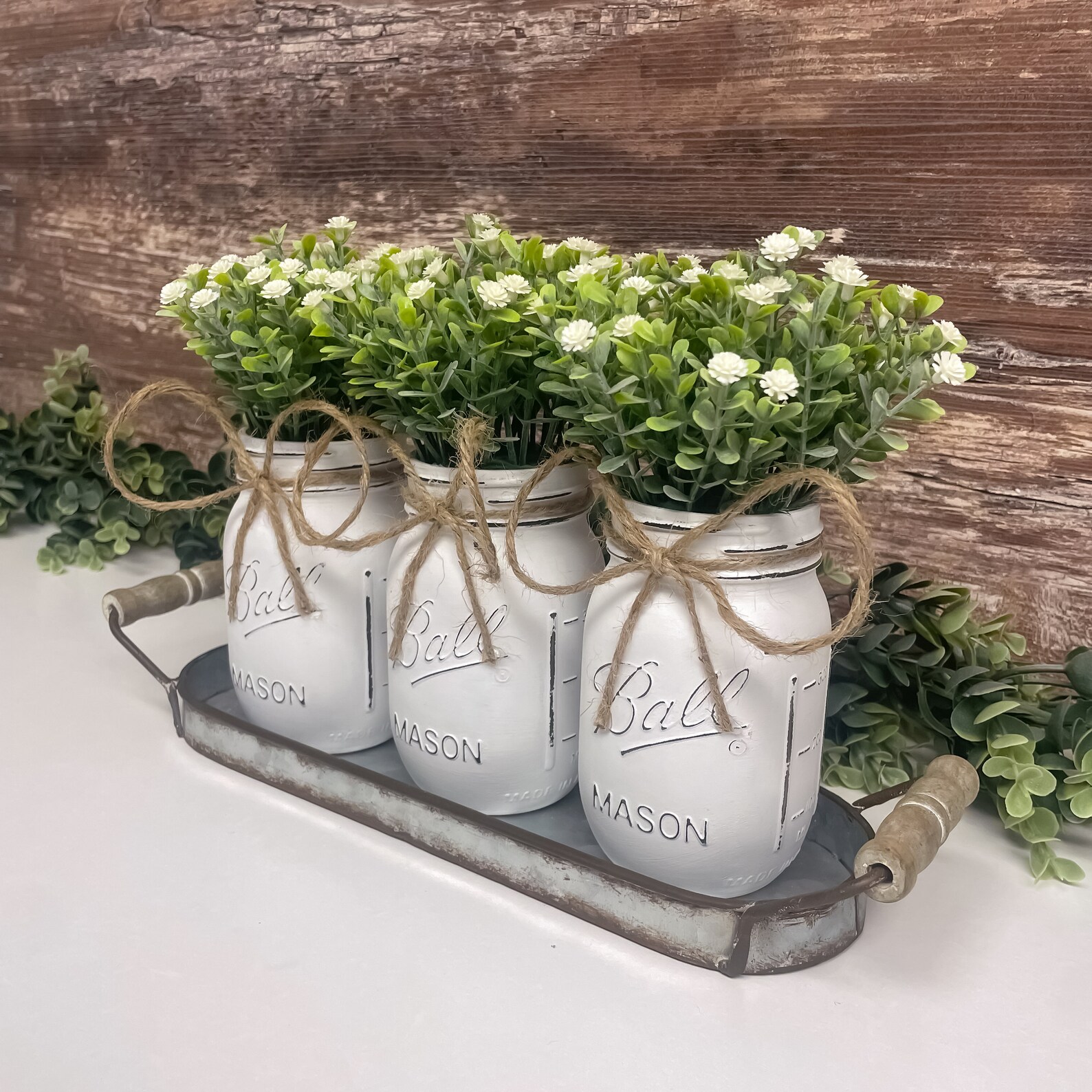 Farmhouse Mason Jar Table Centerpiece Kitchen Decor Rustic Greenery ...