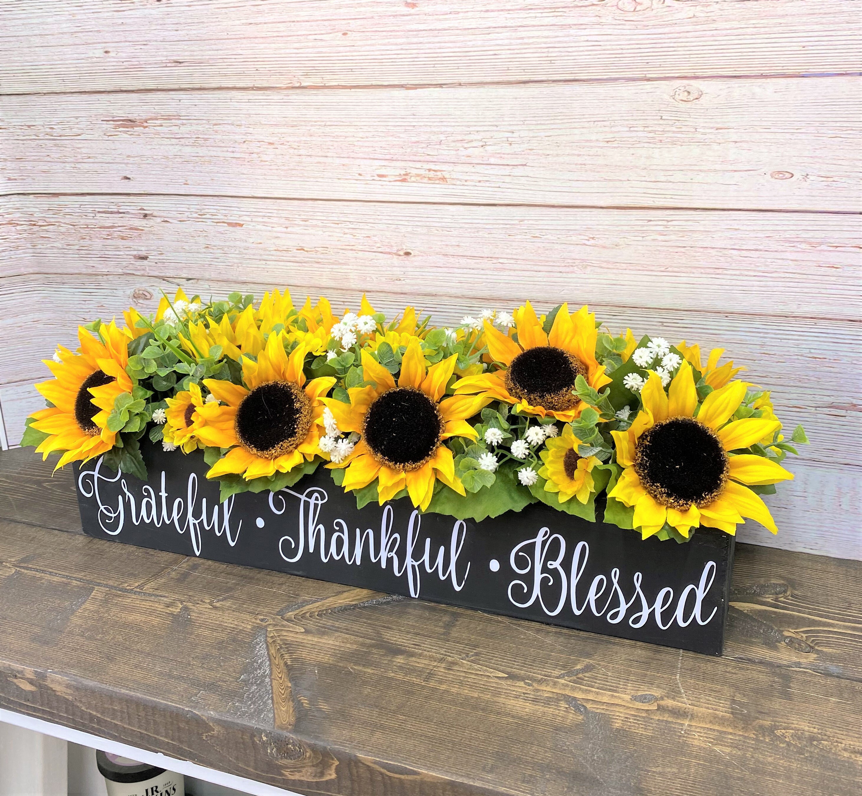Sunflower Centerpiece: Grateful Thankful Blessed Tray, Farmhouse Decor ...