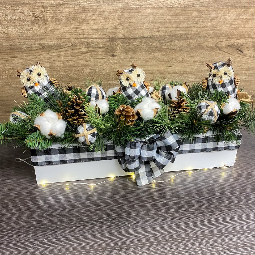 Buffalo Plaid Owl Christmas Centerpiece: Winter Table Decoration - Etsy