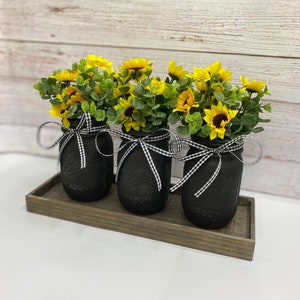 Mason Jar Sunflower Floral Arrangement | Farmhouse Decor | Rustic ...