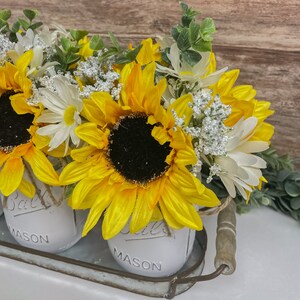 Sunflower Mason Jar Floral Arrangement | Farmhouse Decor | Rustic ...