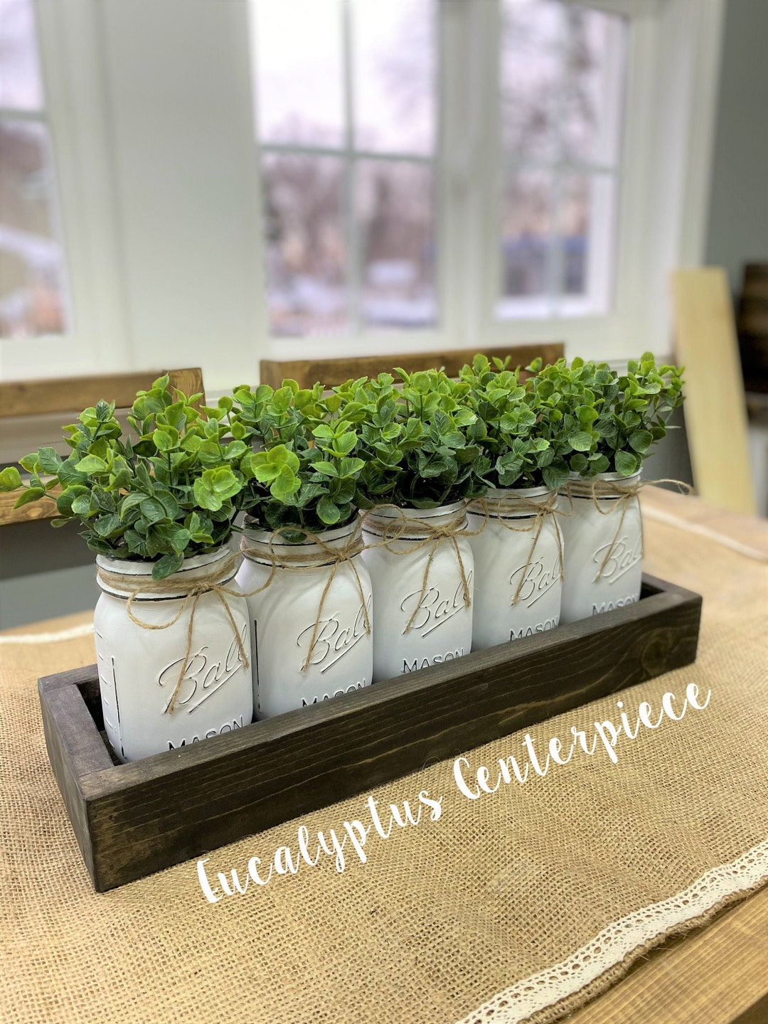 5 Mason Jars With Eucalyptus | Farmhouse Decor | Home Decor | Table ...