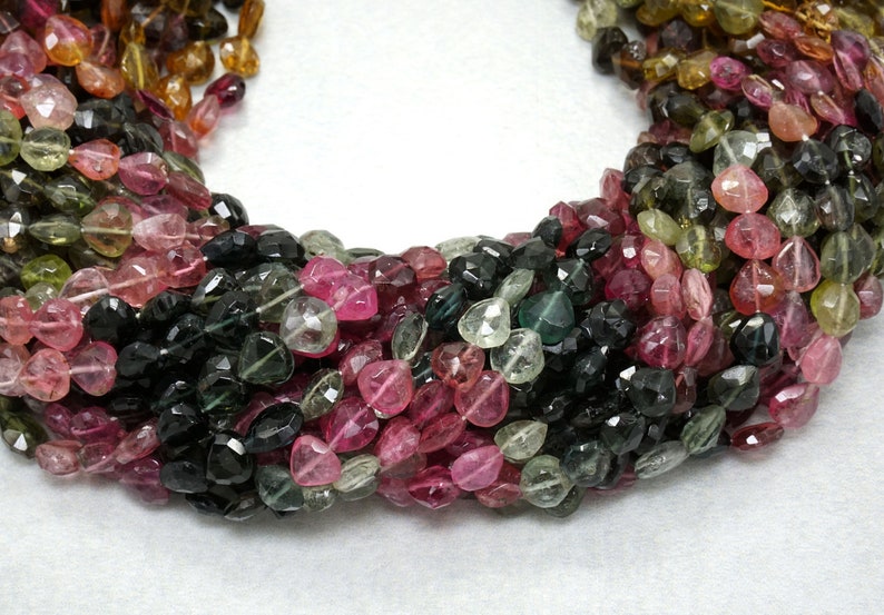 Natural Tourmaline Heart Shape Beads - Multi Tourmaline Faceted Beads ...