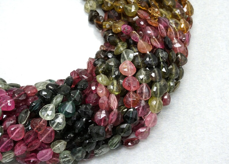 Natural Tourmaline Heart Shape Beads - Multi Tourmaline Faceted Beads ...