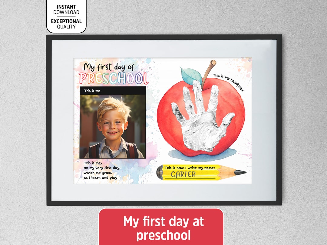 My First Day of Preschool Handprint Art, Special Gift From Kids ...