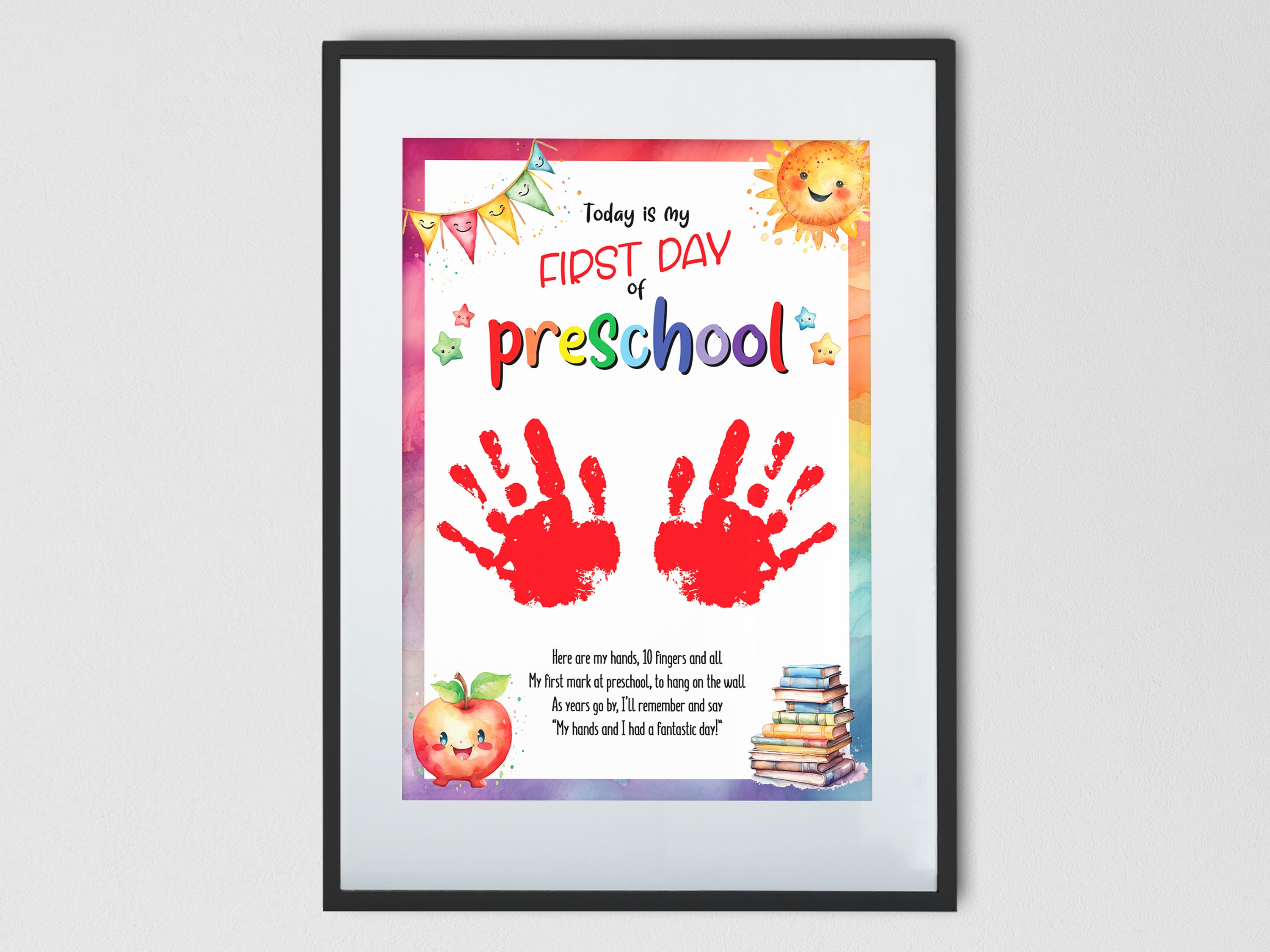 My First Day of Preschool Handprint Art Poem Digital Print Preschool ...