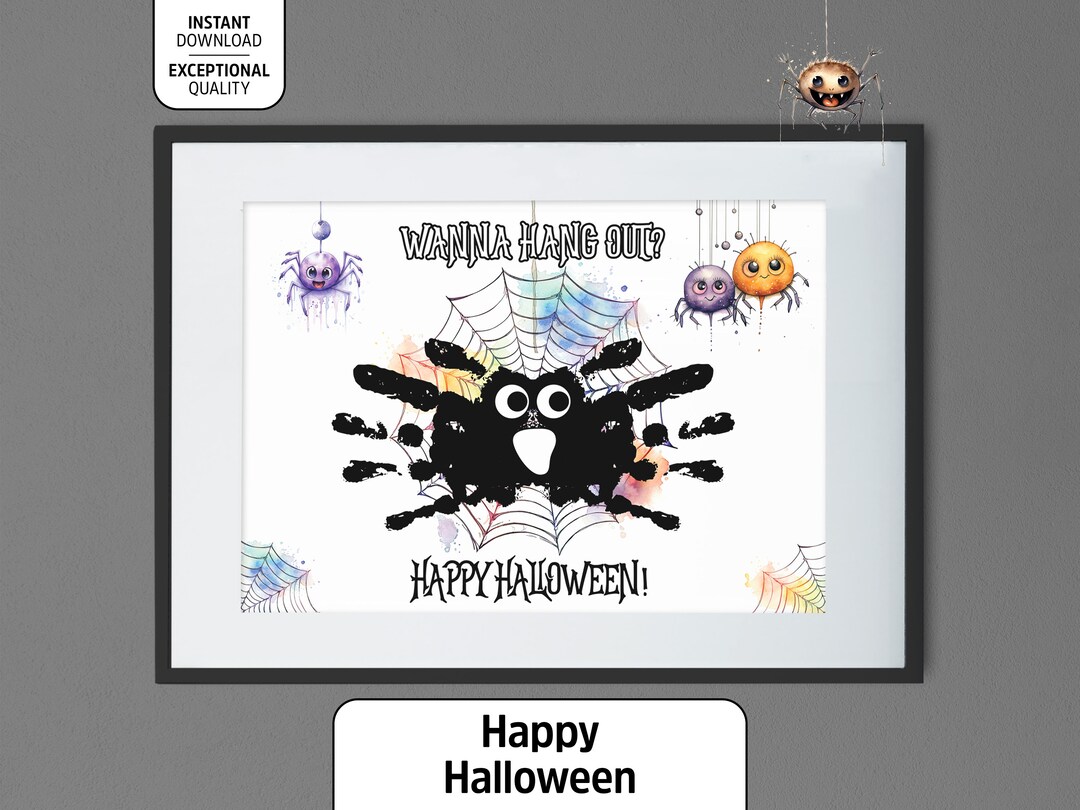 Halloween Handprint Art Digital Print Spider Happy Halloween Poster Art ...