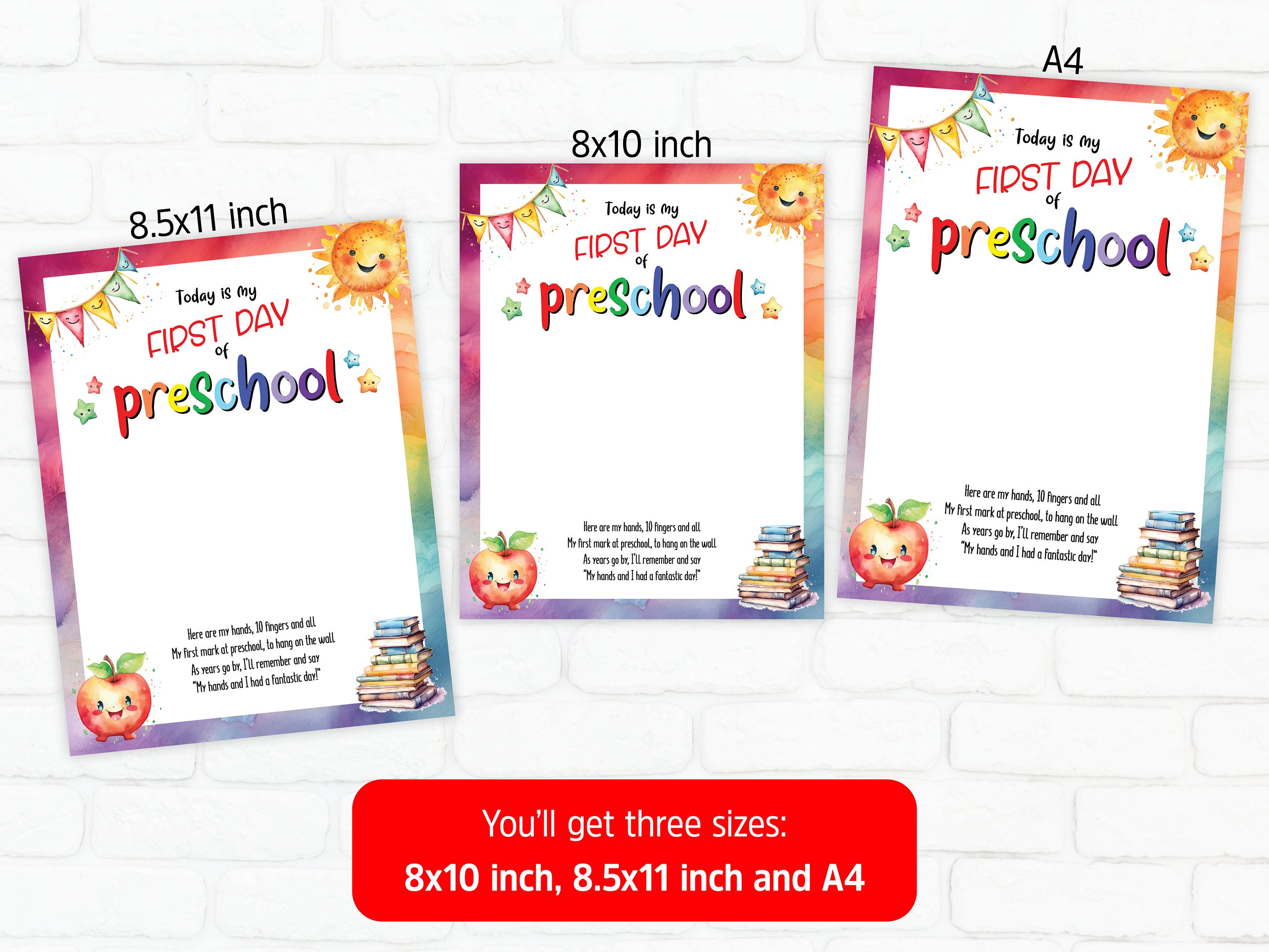 My First Day of Preschool Handprint Art Poem Digital Print Preschool ...