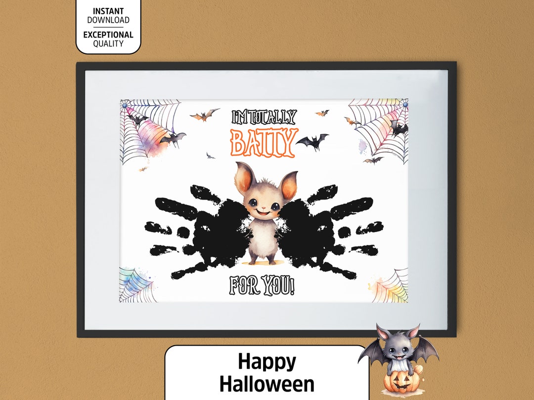 Halloween Handprint Bat Art, Wall Art Activity, Gift From Kids or ...
