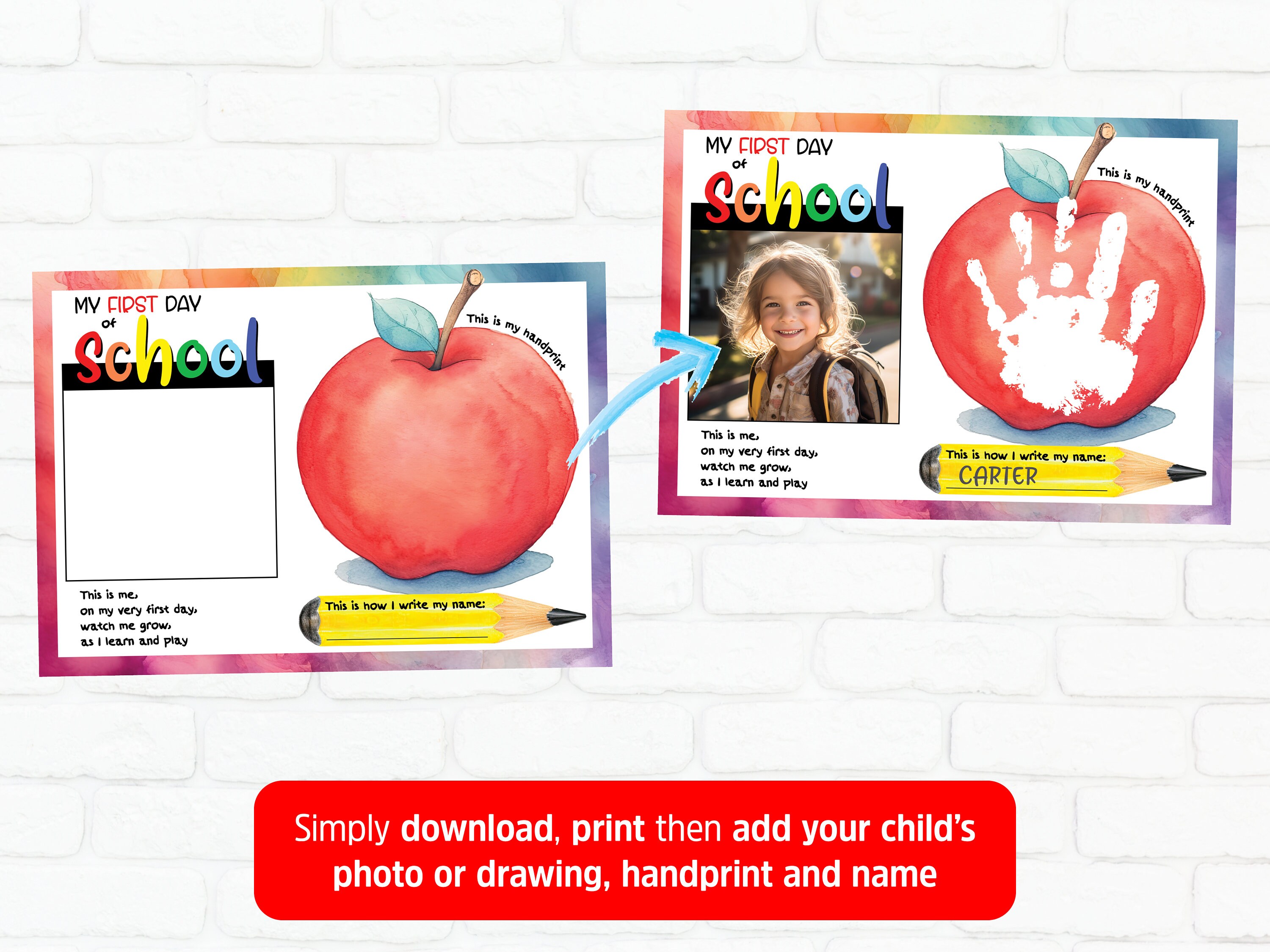 My First Day of School Handprint Art, Special Gift From Kids, Preschool ...