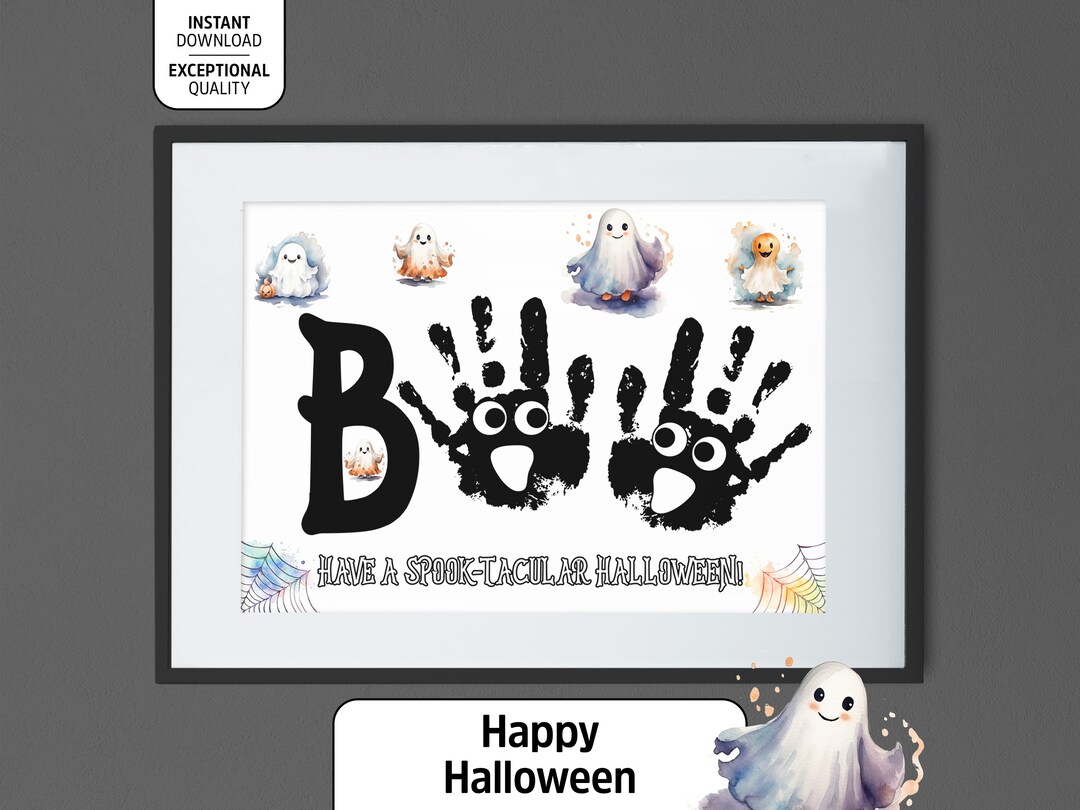 Halloween Handprint Art Digital Print Ghost Happy Halloween - Etsy