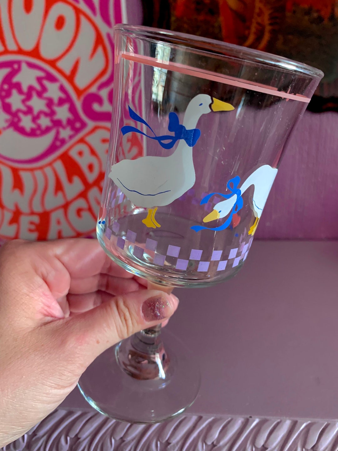 Vintage Duck Goose Checker Glass Goblet - Etsy