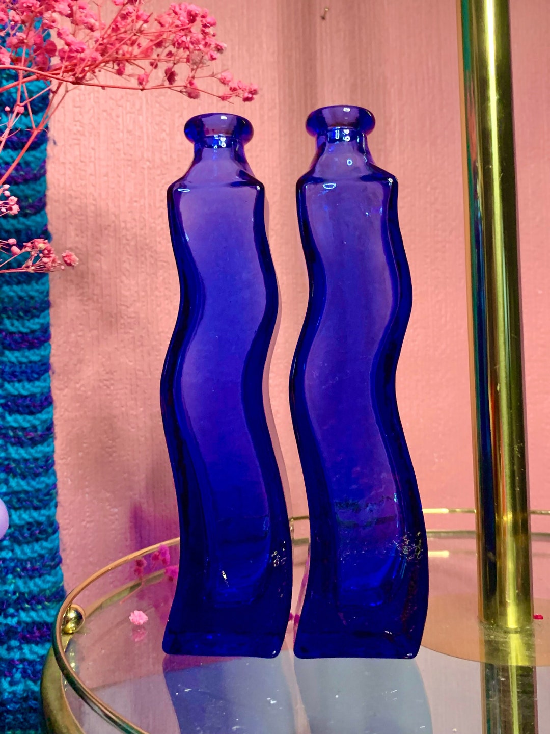 Vintage Blue Wavy Vases - Etsy