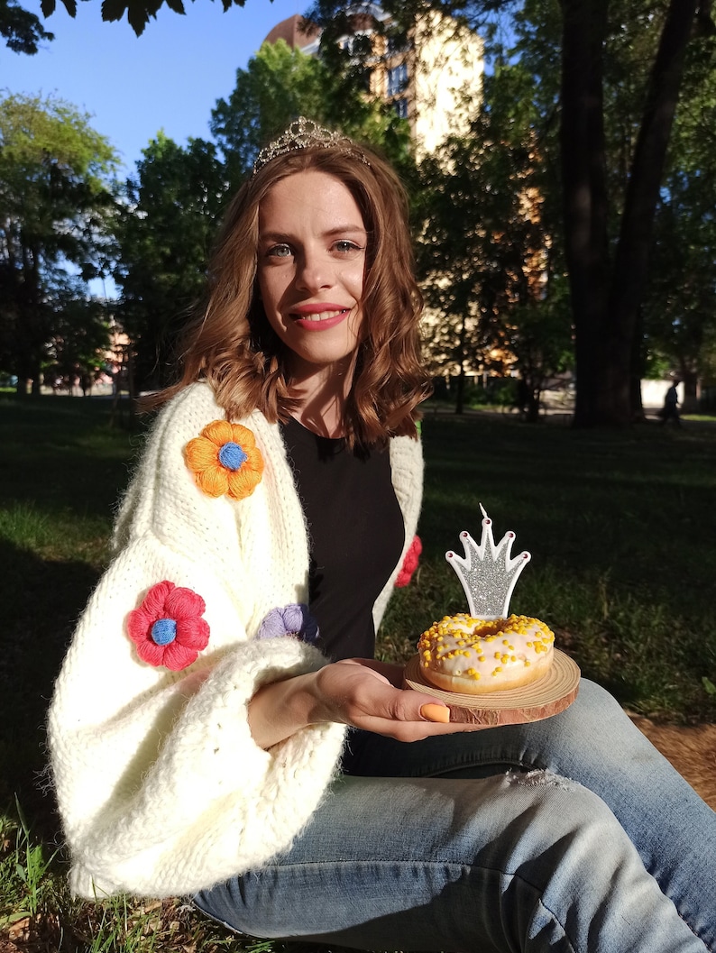 Floral Knit Cardigan Knit Flower Sweater Ready to Ship Knit - Etsy