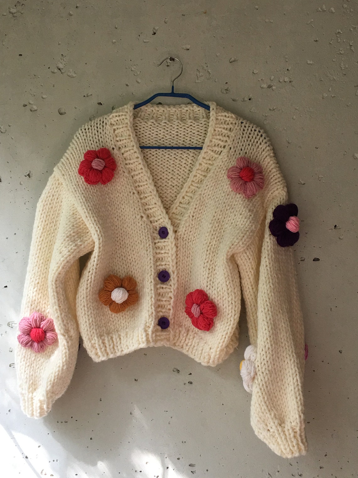 Floral Knit Cardigan Knit Flower Sweater Ready to Ship Knit - Etsy