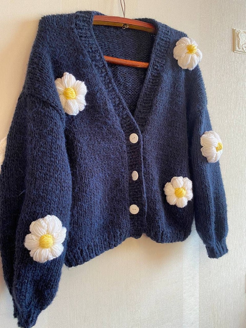 Floral Knit Cardigan Knit Flower Sweater Ready to Ship Knit - Etsy