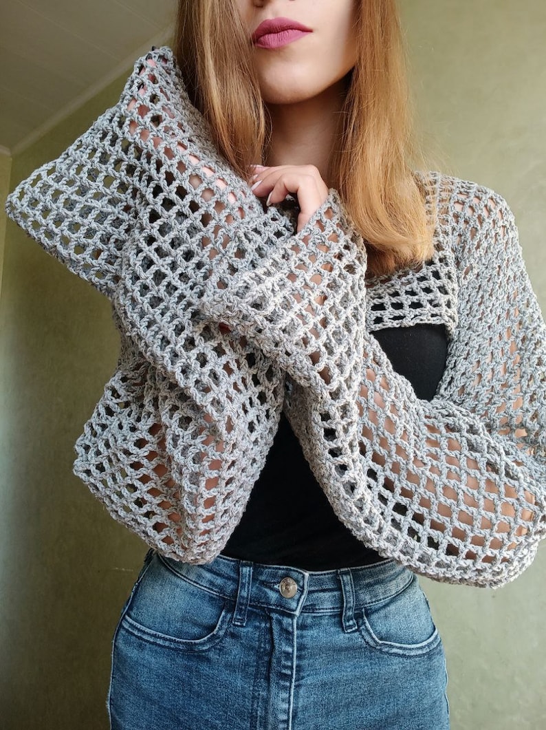 Crochet Top Pattern Fishnet Bolero Wide Sleeves Crochet - Etsy Australia