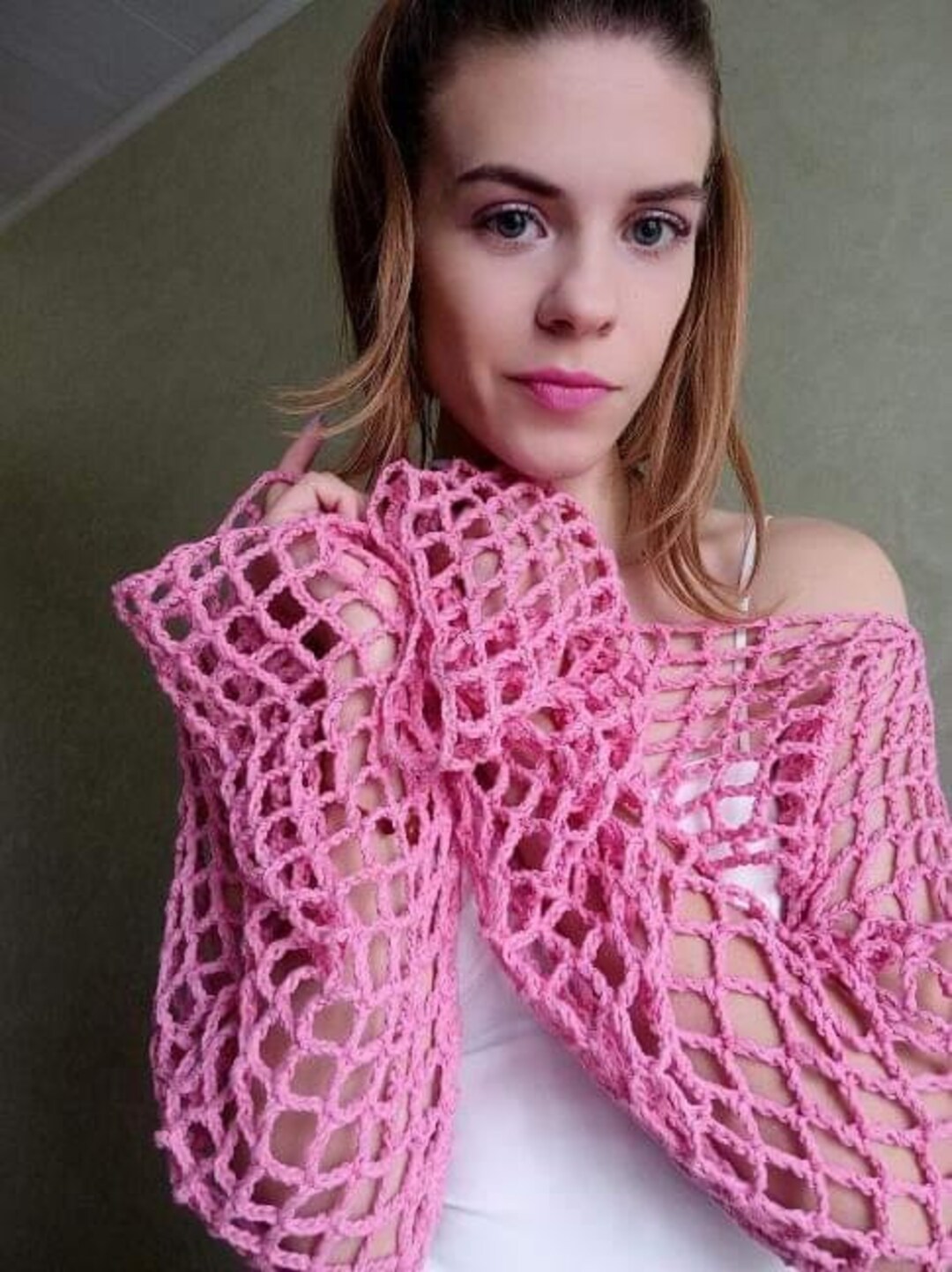 Crochet Shrug Pattern, Crochet Fishnet Top Tutorial, Y2K Crochet Top ...