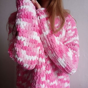 Knit Puffy Sweater, Fluffy Jumper, Chunky Knit Pink Sweater, Women ...