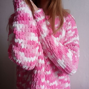 Knit Puffy Sweater, Fluffy Jumper, Chunky Knit Pink Sweater, Women ...