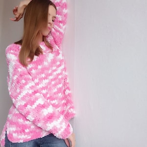 Knit Puffy Sweater, Fluffy Jumper, Chunky Knit Pink Sweater, Women ...