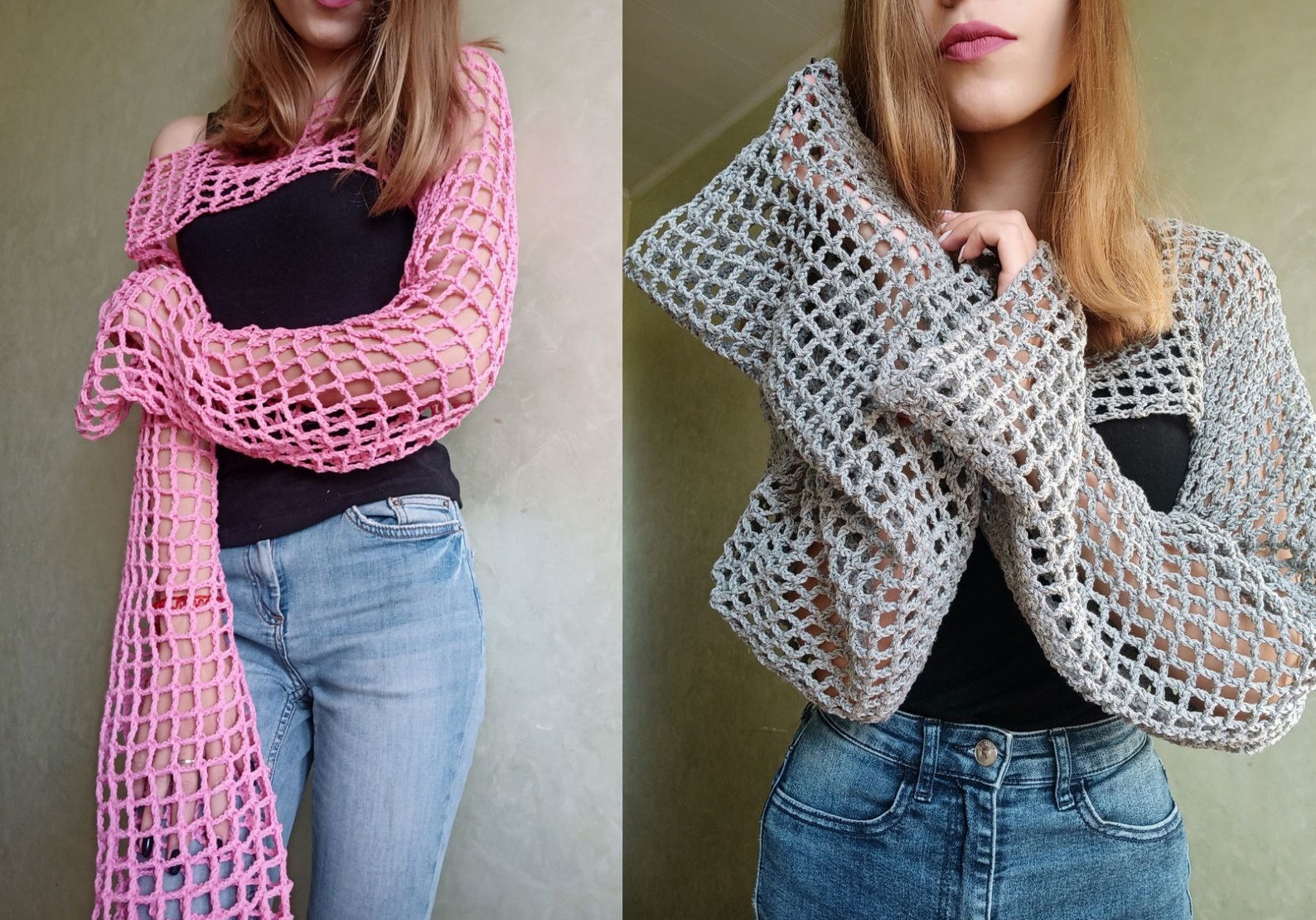 2 Patterns Crochet Top Pattern Fishnet Sleeve Tutorial Wide - Etsy
