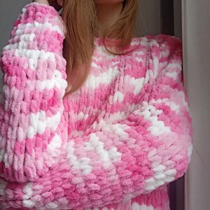 Knit Puffy Sweater, Fluffy Jumper, Chunky Knit Pink Sweater, Women ...
