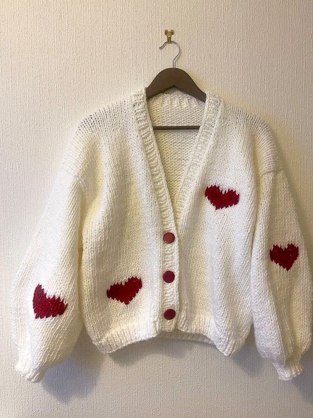Heart Cardigan, Chunky Knitted Cardigan, Oversize Knit Sweater, White ...