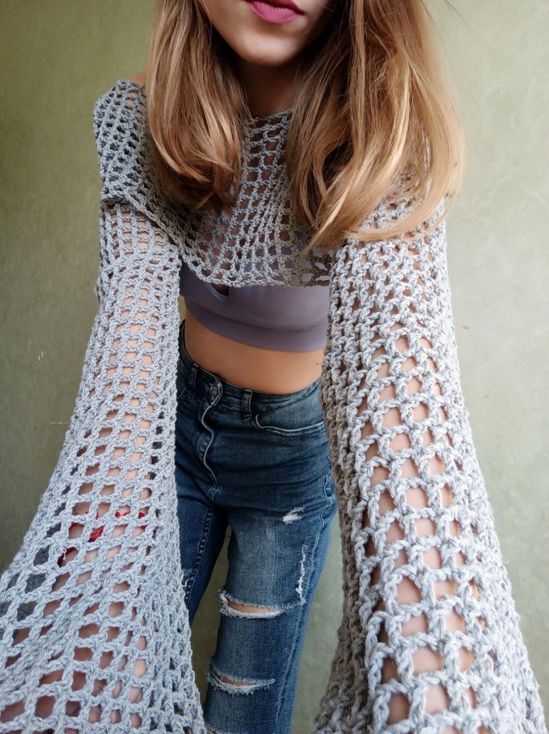 Crochet Top Pattern Fishnet Bolero Wide Sleeves Crochet - Etsy Australia