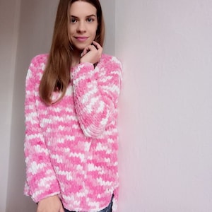 Knit Puffy Sweater, Fluffy Jumper, Chunky Knit Pink Sweater, Women ...