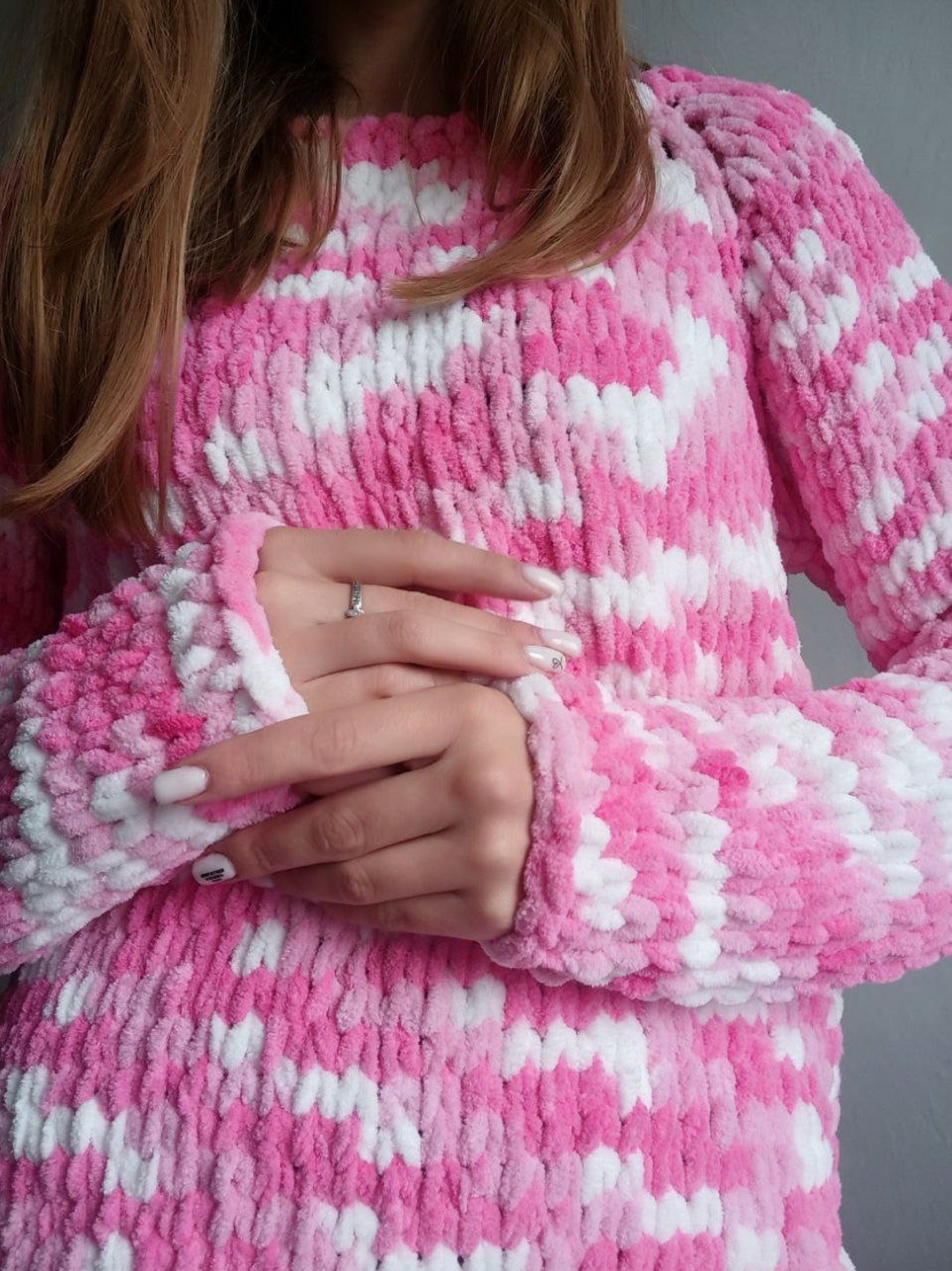 Knit Puffy Sweater, Fluffy Jumper, Chunky Knit Pink Sweater, Women ...