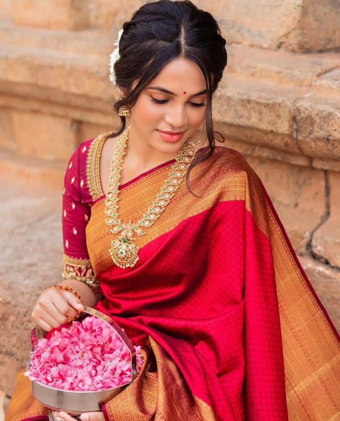 Red Colour Exclusive Kanchipuram Silk Saree With Weaving - Etsy