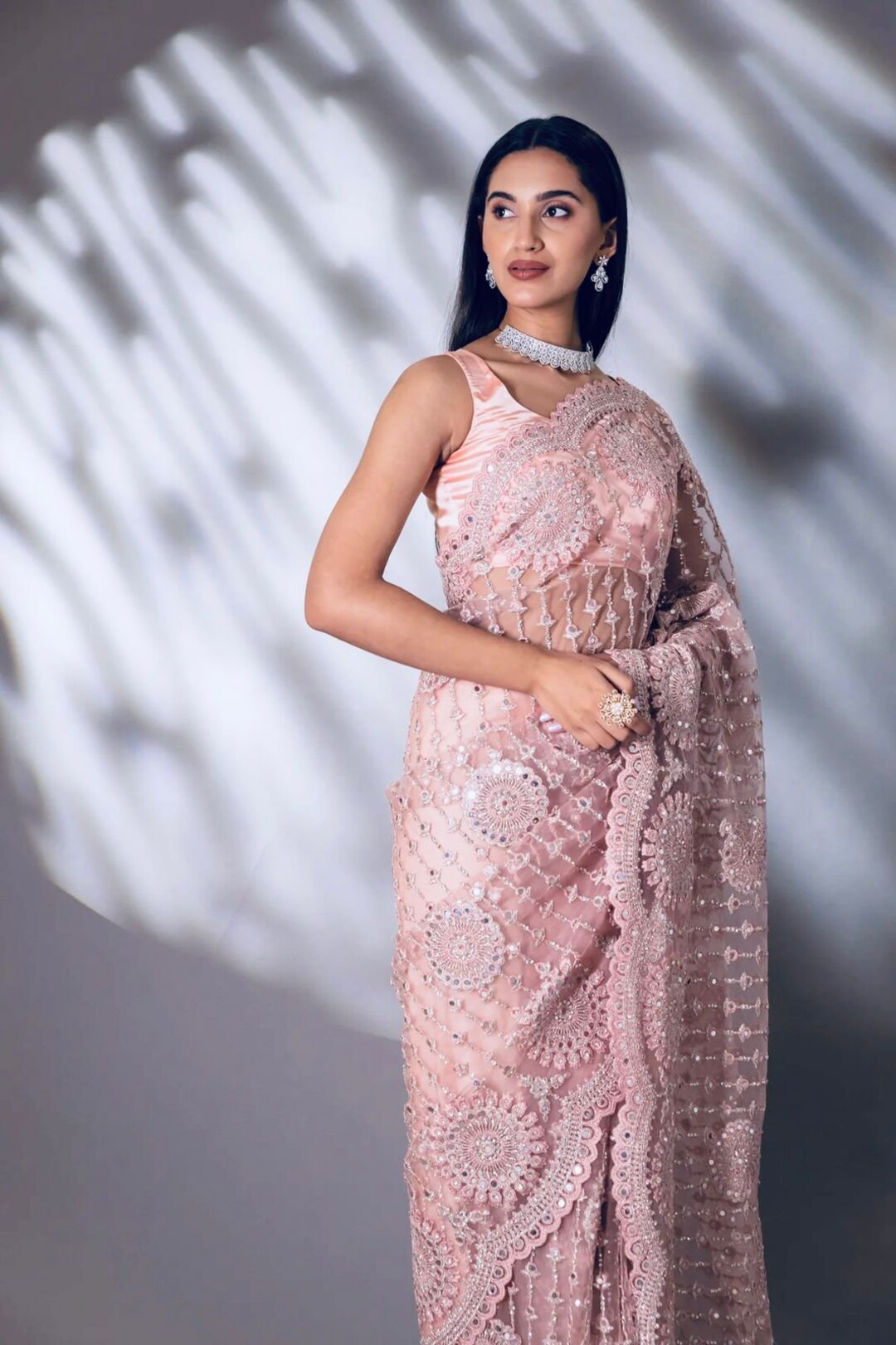 Pink Ready to Wear Custom Saree N Blouse Bollywood Style Party Wear ...