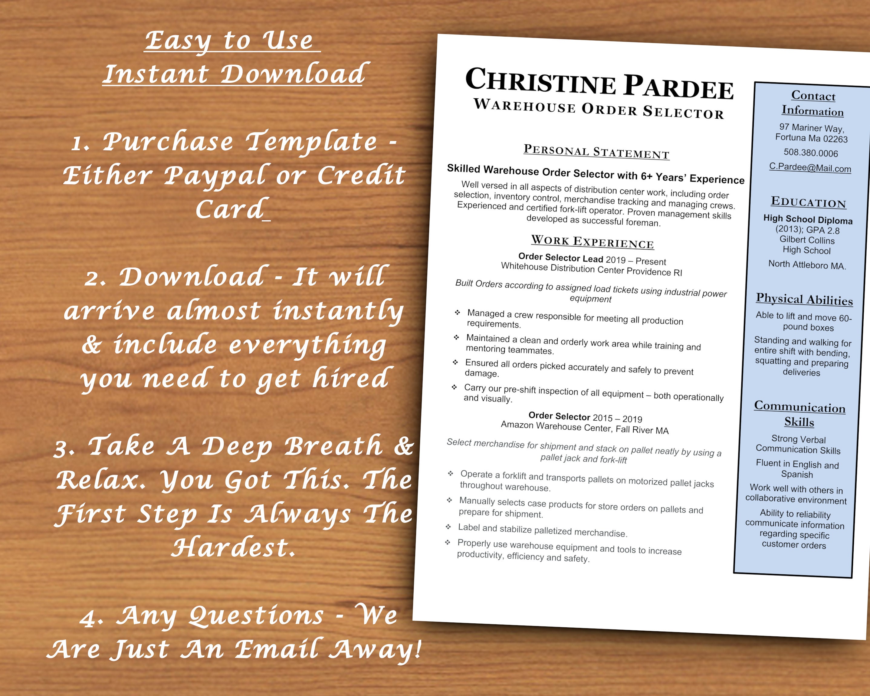 Warehouse Order Selector Resume Template: Examples & Cover Letter ...