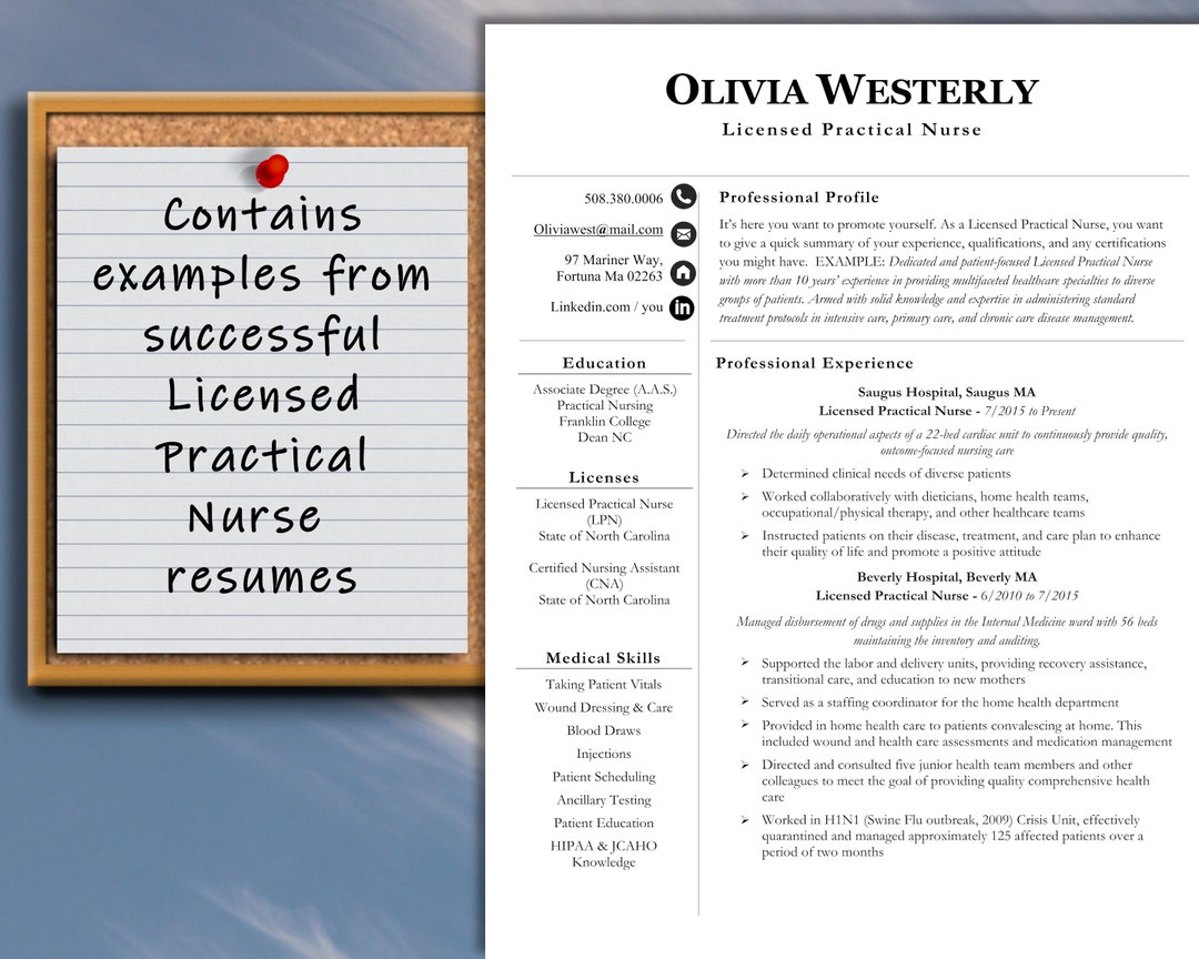 LPN Resume Template: Nursing Student CV Examples (instant Download) - Etsy