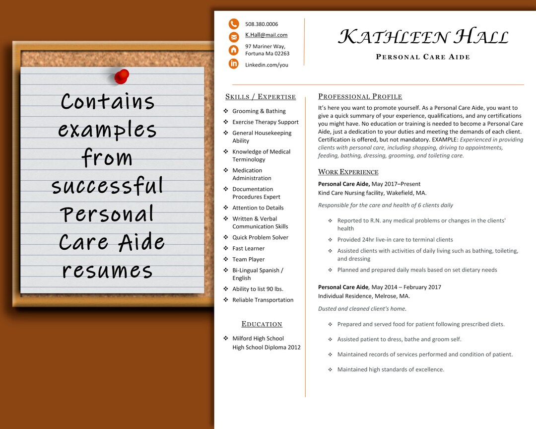 Home Health Aide Resume Template: Professional CV Design (instant ...