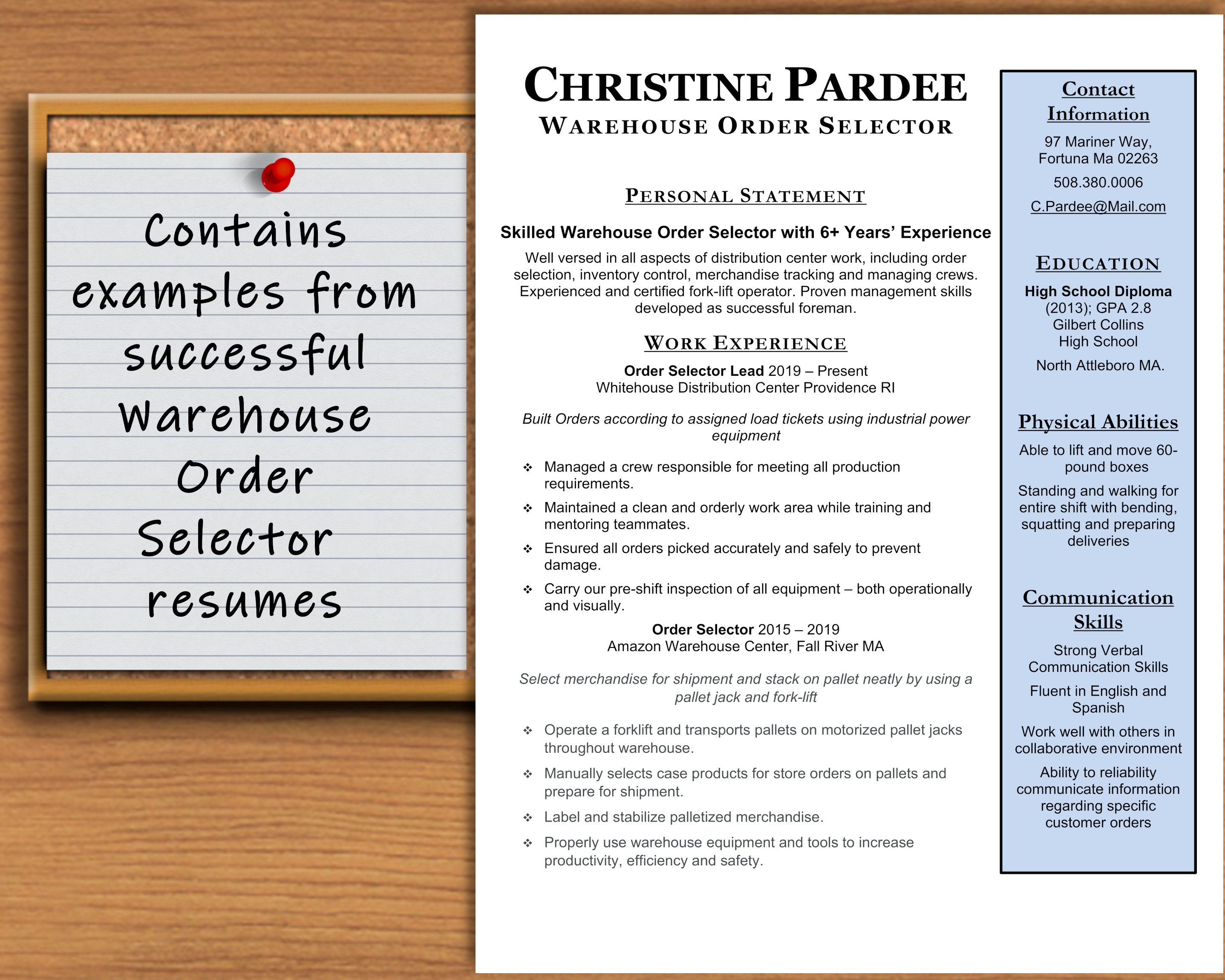Warehouse Order Selector Resume Template: Examples & Cover Letter ...