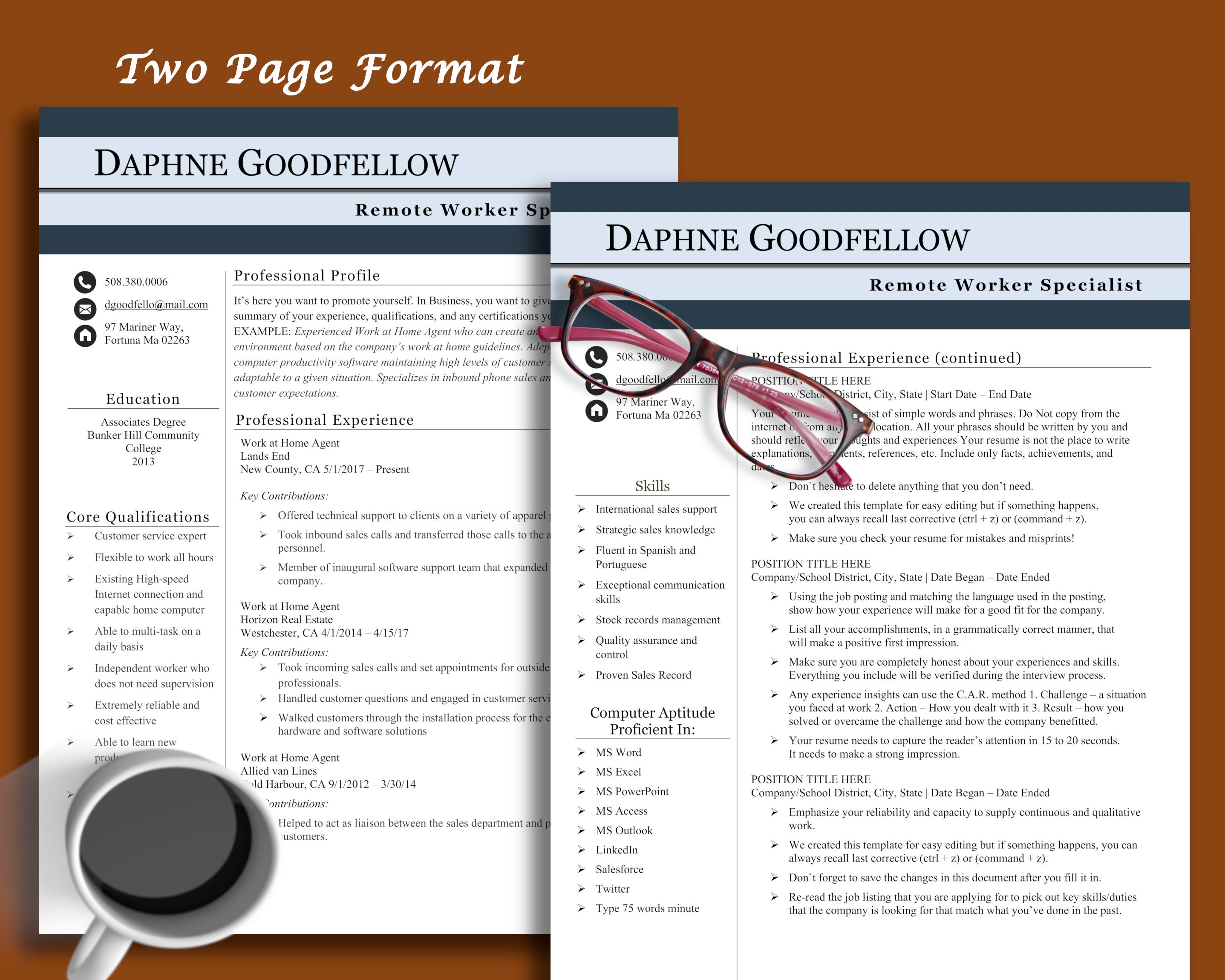 Work From Home Resume, Remote Worker Template With Successful Real ...