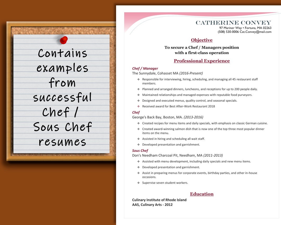 Chef Resume Template: Food Service CV W/ Examples (instant Download) - Etsy