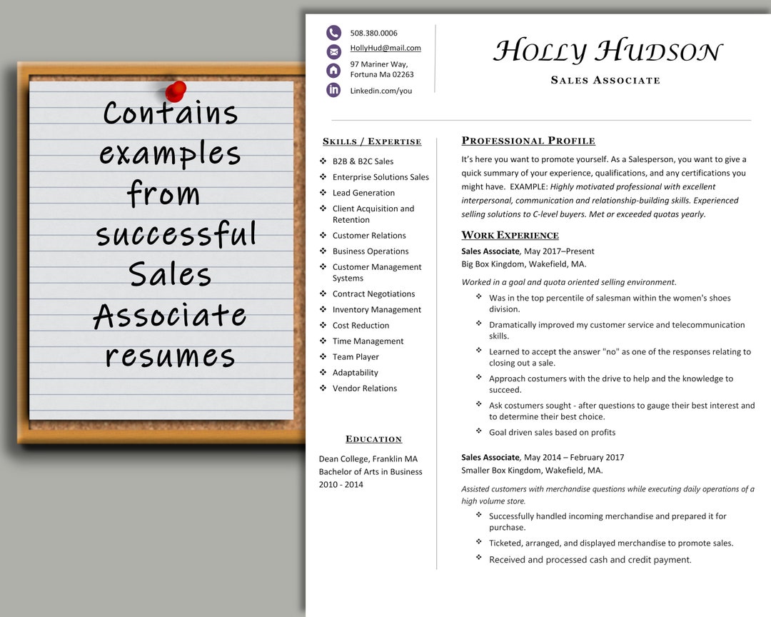 Retail Sales Associate Resume Template: Professional Design (instant ...